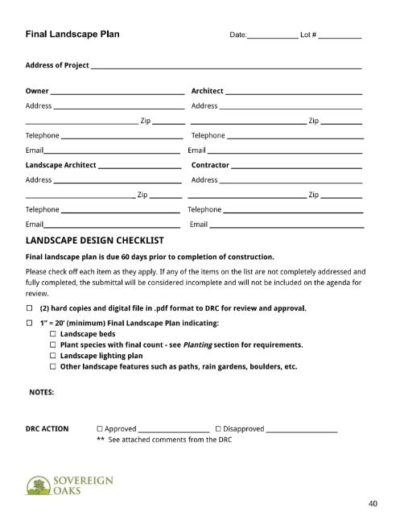 Final Landscape Plan Checklist | Sovereign Oaks HOA - Asheville, NC